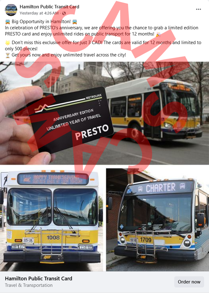 Hamilton Phishing Fraud on Facebook: HSR is Not Giving Away Annual ...